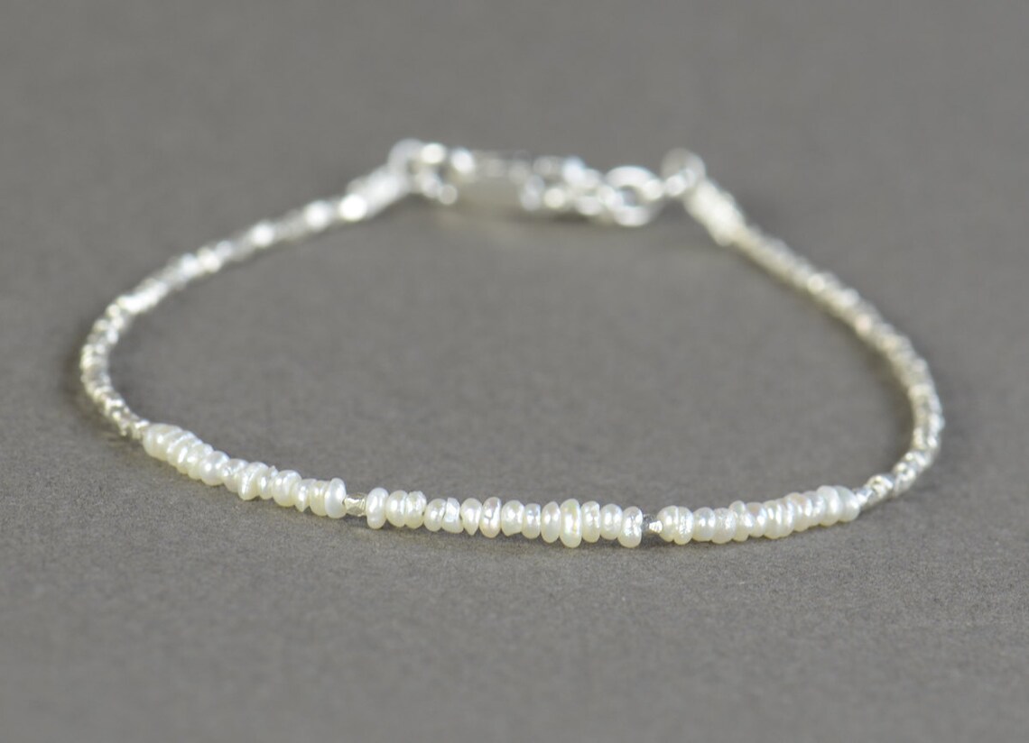 Super Tiny White Pearls and Sterling Silver Beaded - Etsy
