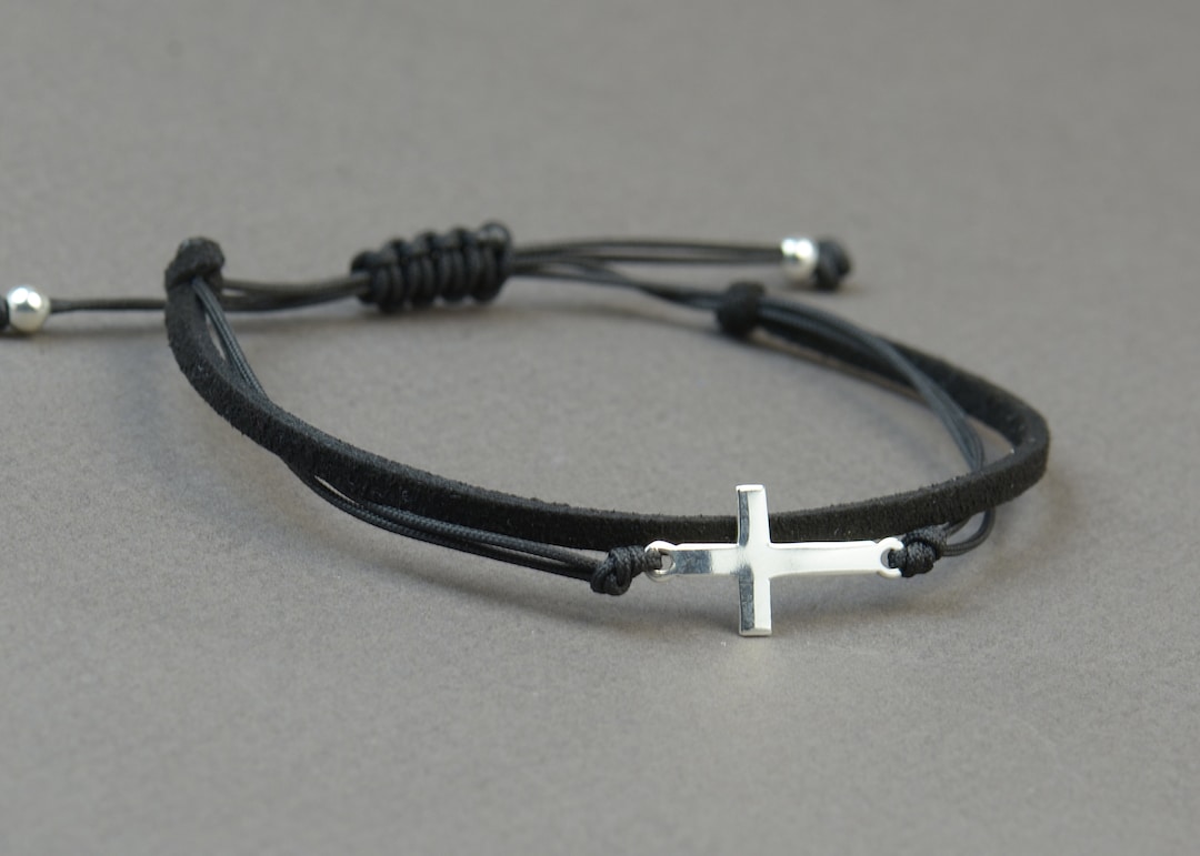 Sterling Silver Cross Charm Bracelet. Mens Bracelet - Etsy
