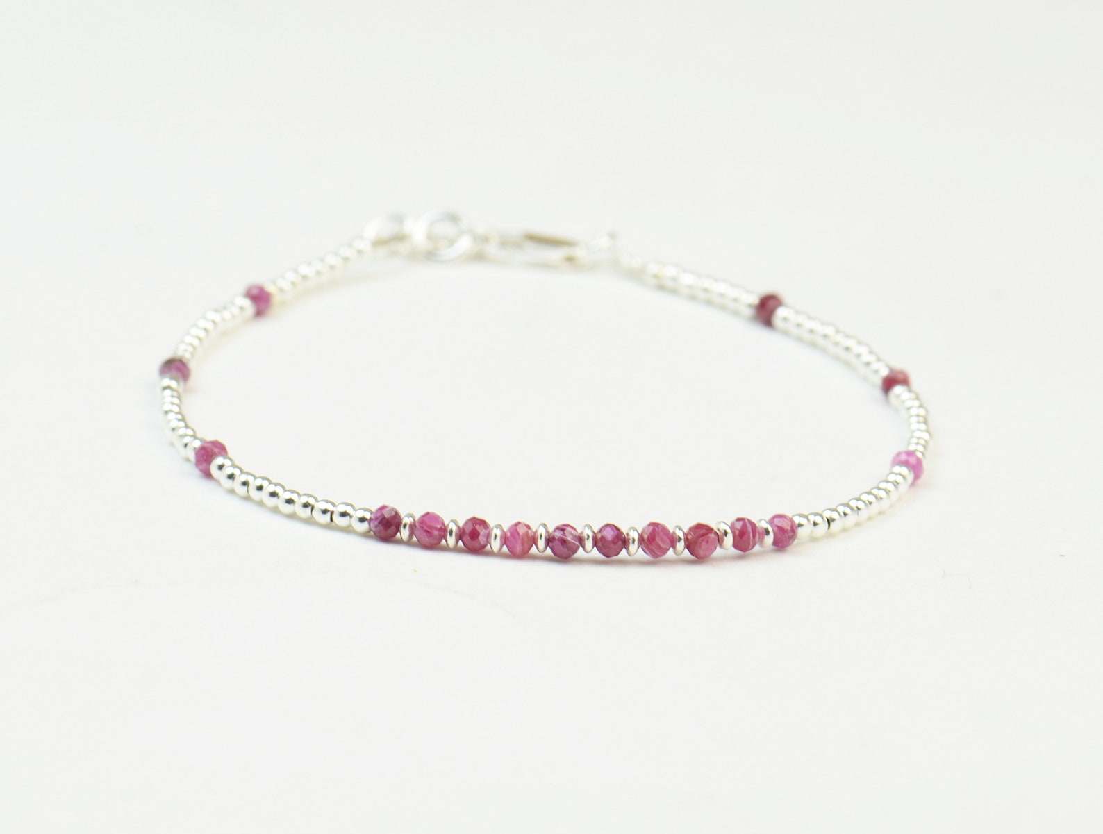 Ruby and Sterling Silver Beads Bracelet | Etsy