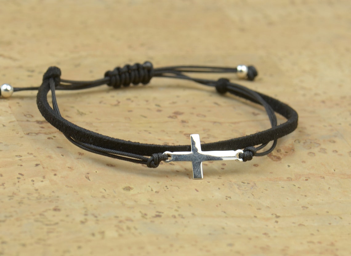 Sterling Silver Cross Charm Bracelet. Mens Bracelet - Etsy