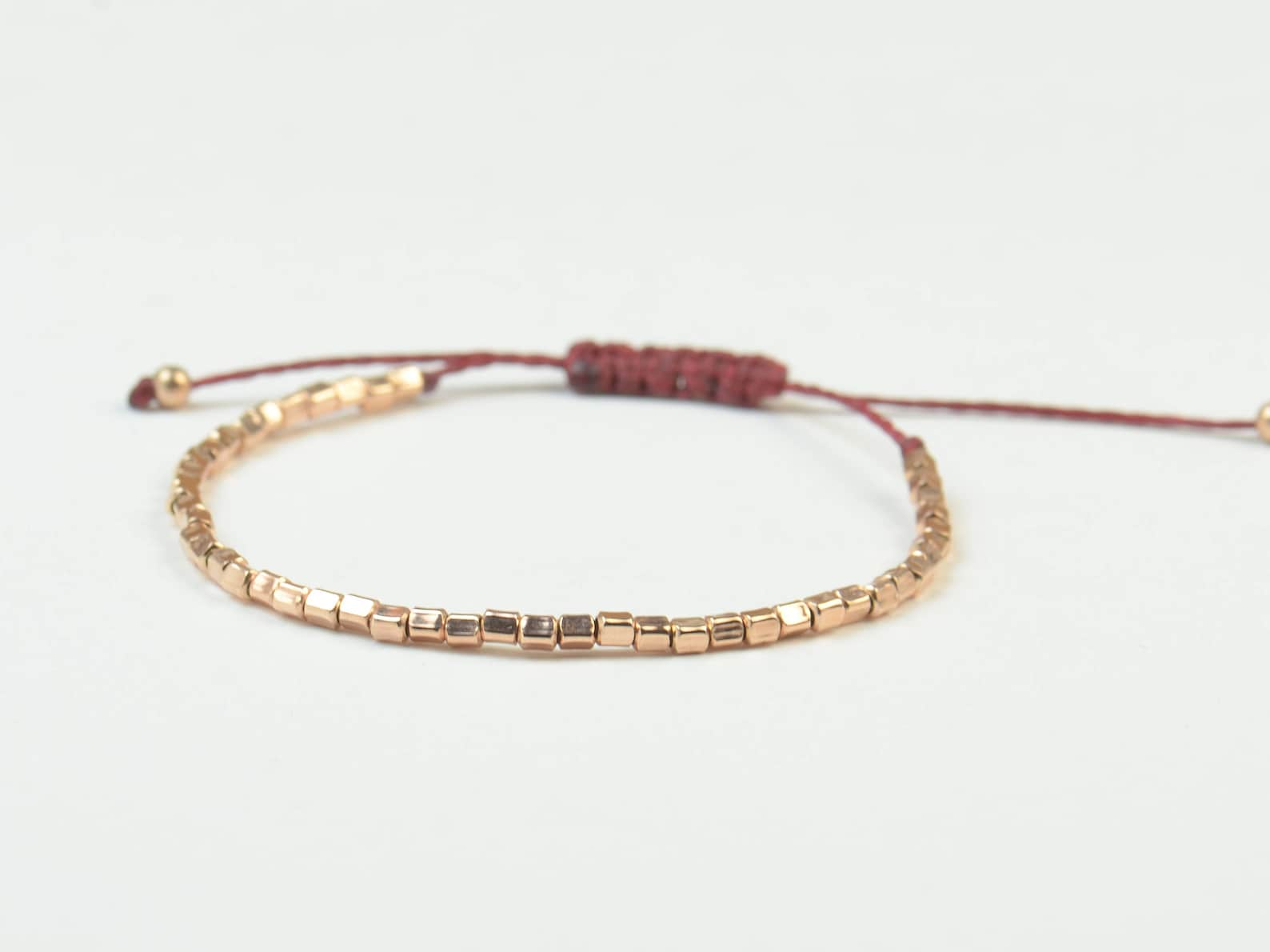 Rose Gold Silver Adjustable Bracelet.silver Rose Thread - Etsy