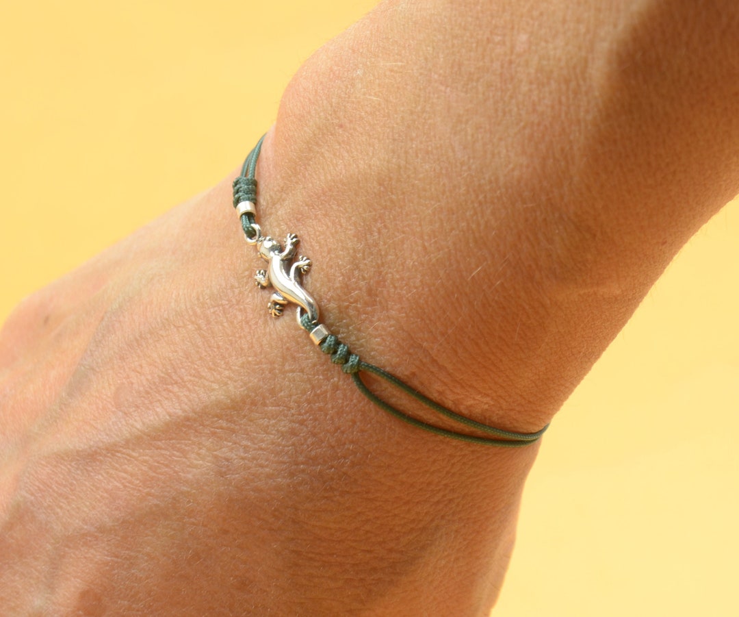 Sterling Silver Gecko Lizard Charm Bracelet. Mens Bracelet - Etsy