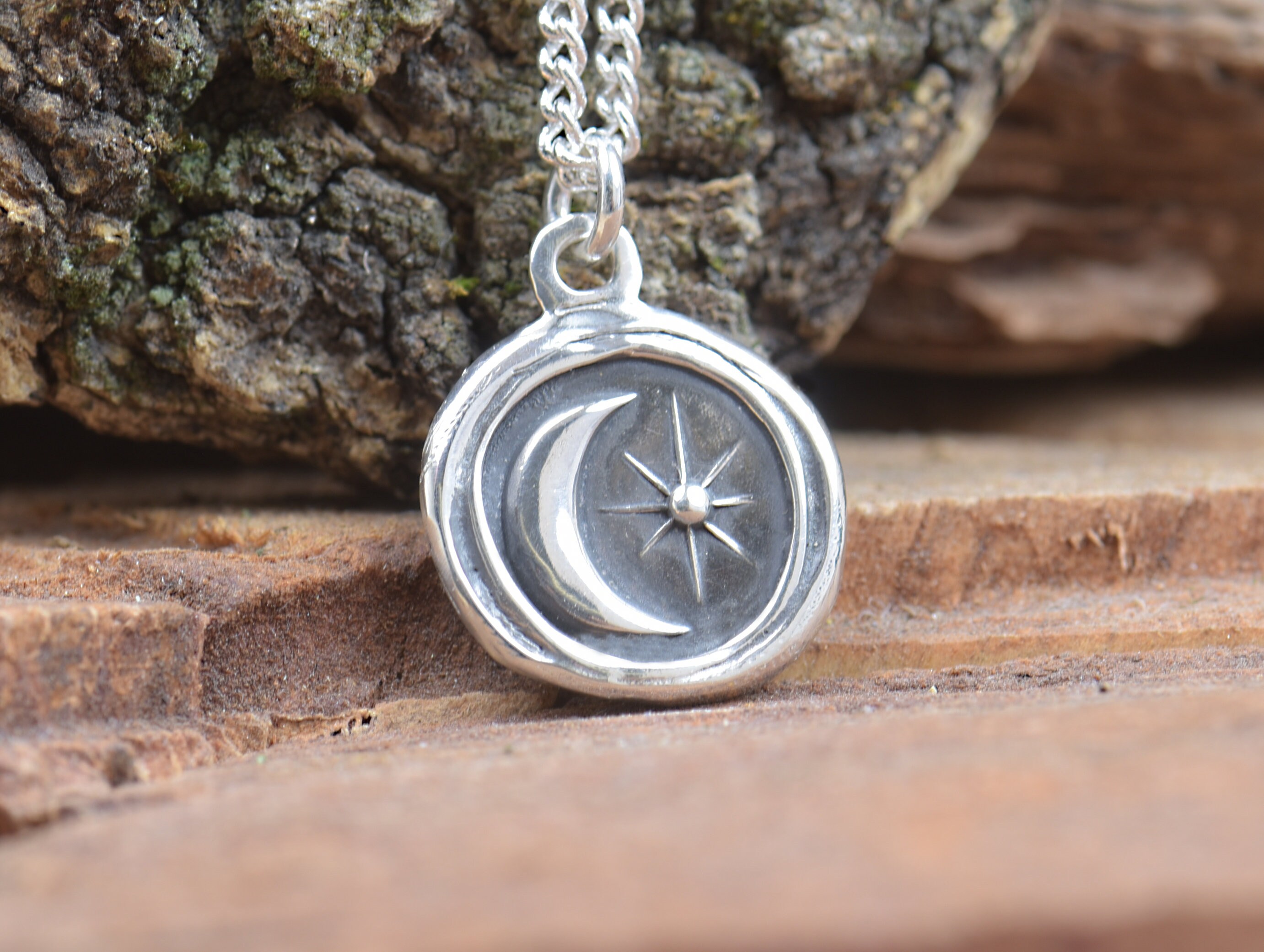 Sterling Silver Moon Star Pendant.handmade Piece.half Moon Sterling Silver Moon Star Pendant.handmade Piece.half Moon