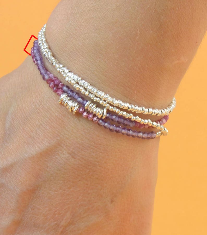 Double Strand Ruby,amethyst and Sterling Silver Beads Bracelet.dainty ...