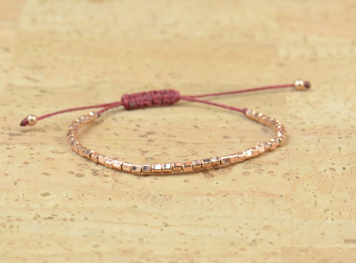 Rose Gold Silver Adjustable Bracelet.silver Rose Thread - Etsy