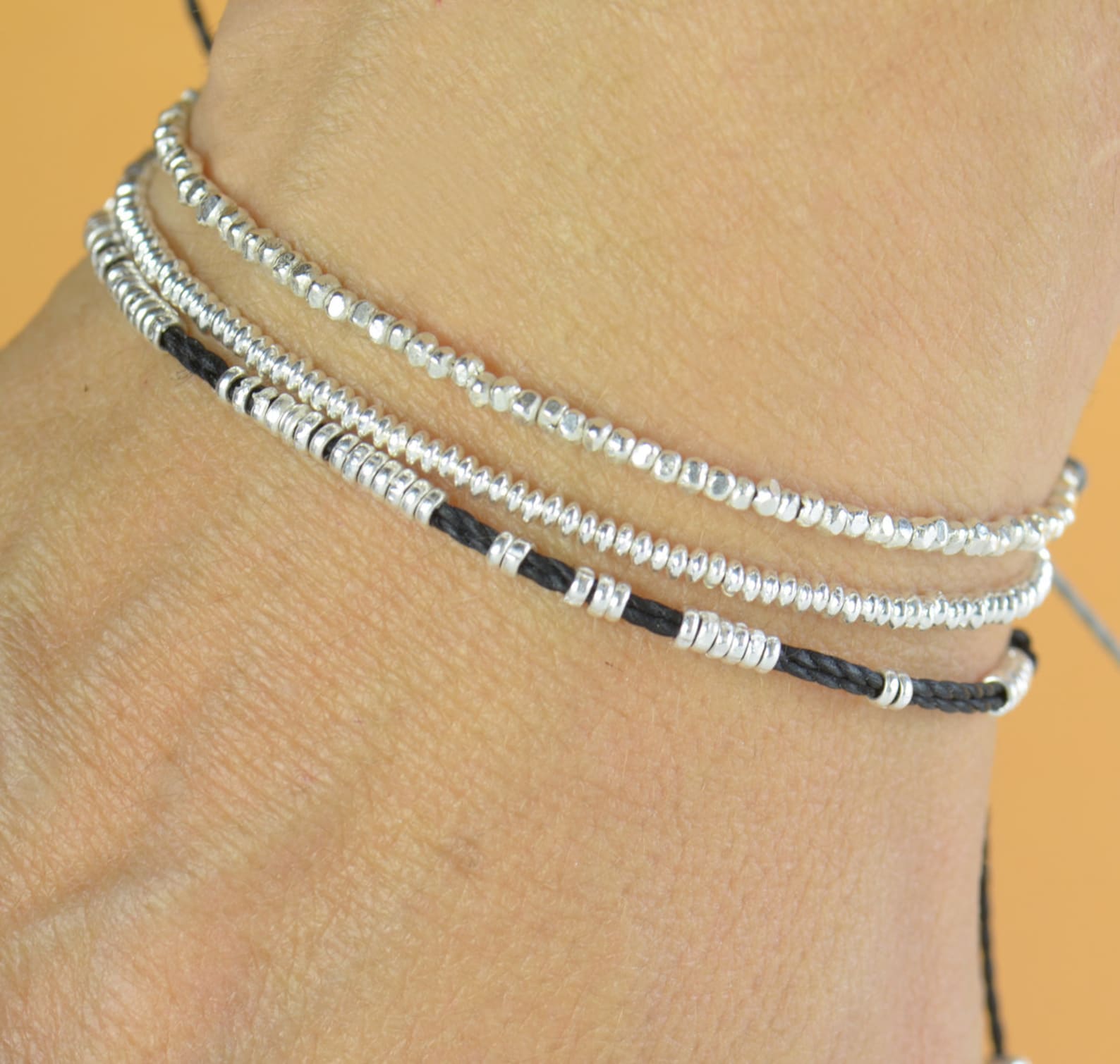 Sterling Silver Tiny Beaded Bracelet-beaded Bracelet-nuggets - Etsy