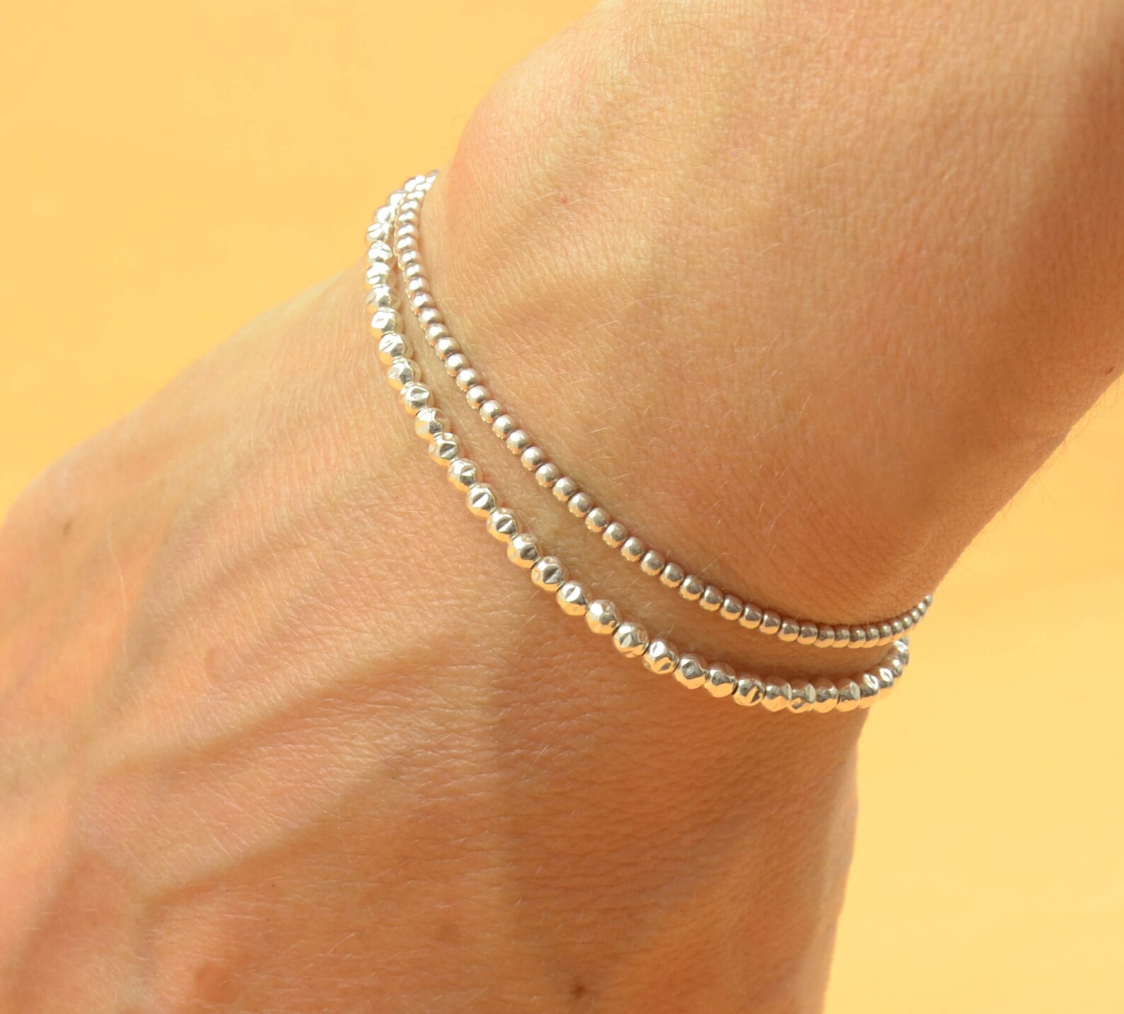 Sterling Silver Beaded Friendship Bracelet.woven - Etsy