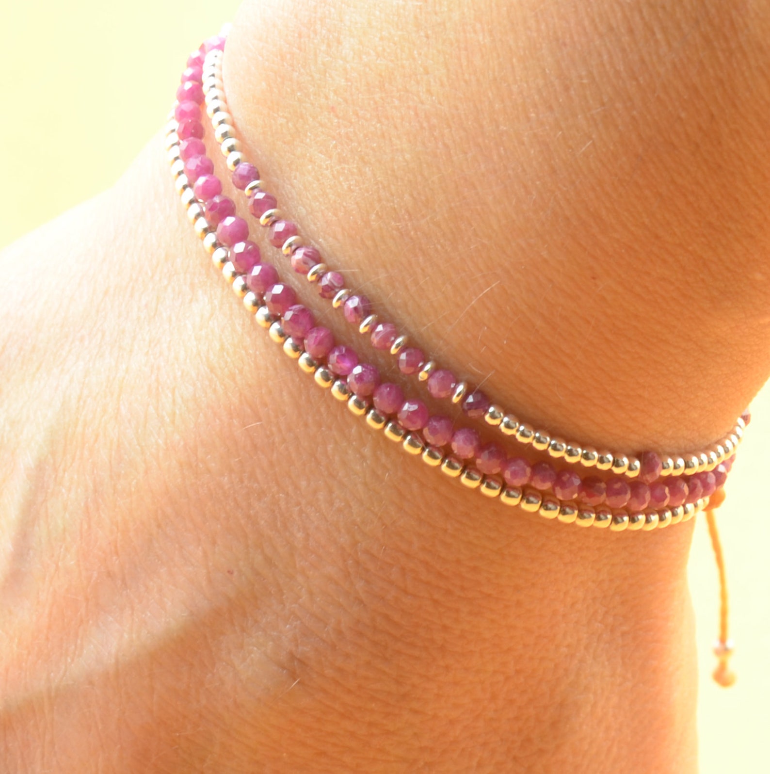 Ruby and Sterling Silver Beads Bracelet - Etsy