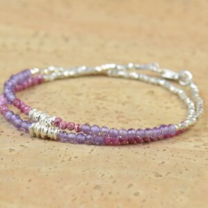 Double Strand Ruby,amethyst and Sterling Silver Beads Bracelet.dainty ...