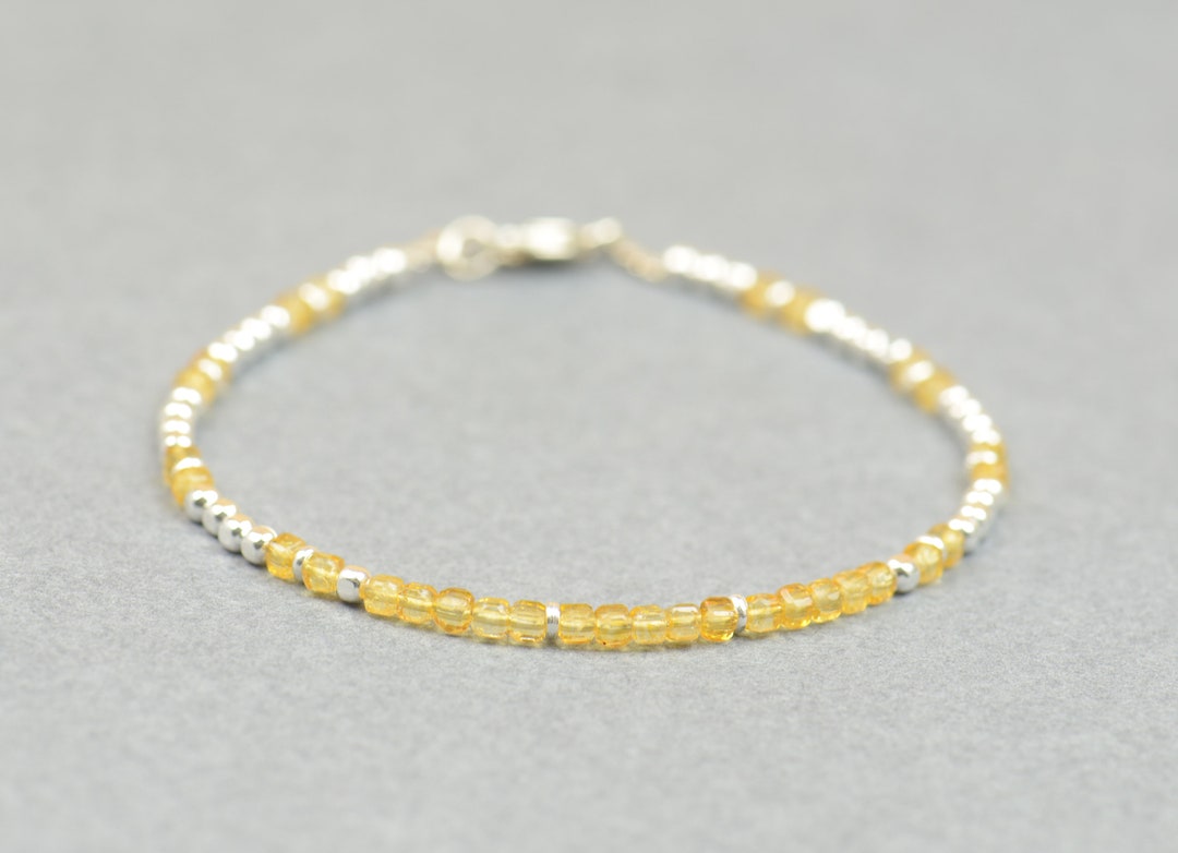 Cube Shape Citrine Gemstones and Sterling Silver Beads Bracelet.square ...
