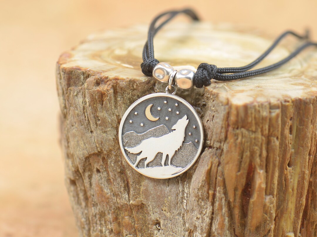 Sterling Silver Wolf Moon Tree Star Moon Pendant. Artisan Tree of Life ...
