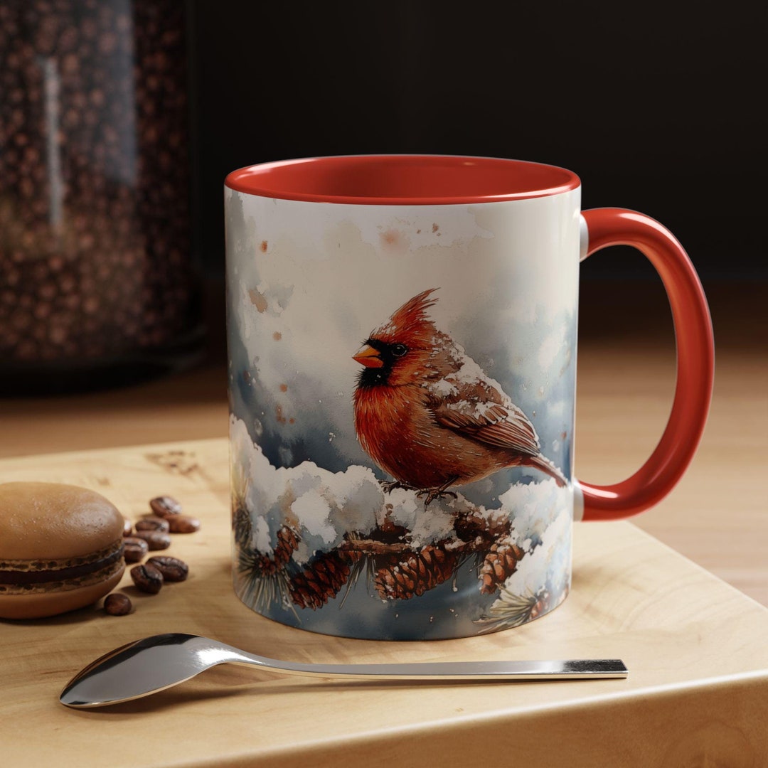 Mug, Red Cardinal Winter Scene Coffee Cup, Holiday Hot Cocoa Mug ...