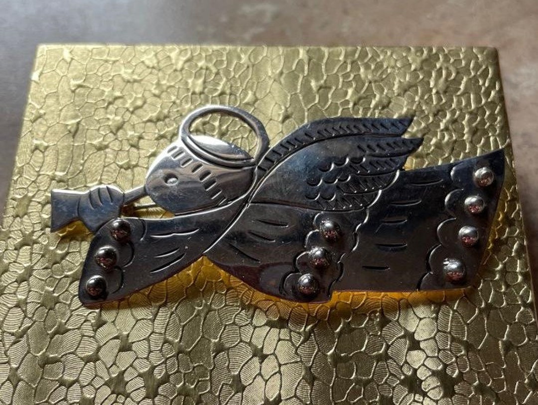 Vintage Sterling Silver Angel Trumpet Brooch Gabriel 3 Inches - Etsy