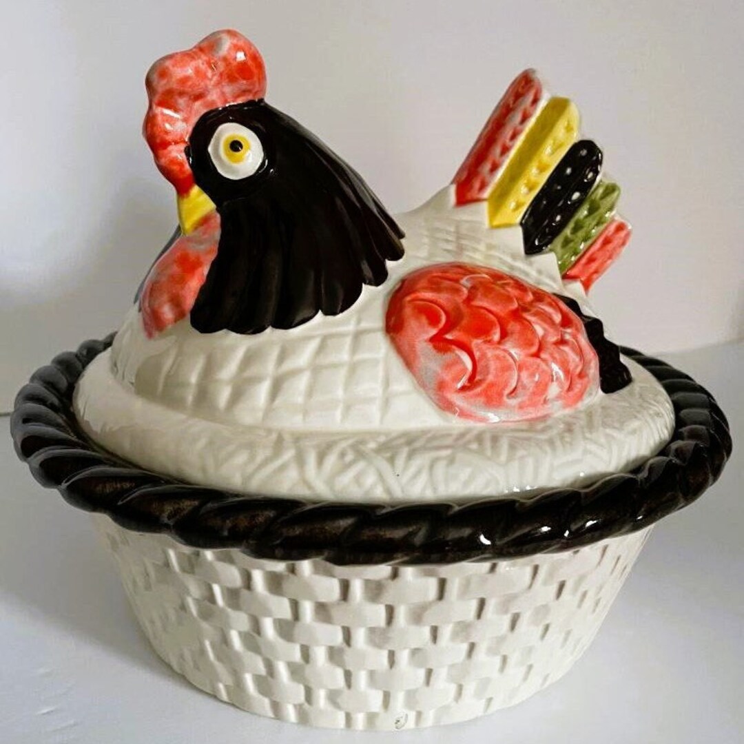 Vintage Rooster Large Covered Vegetable Bowl or Tureen Farmhouse ...