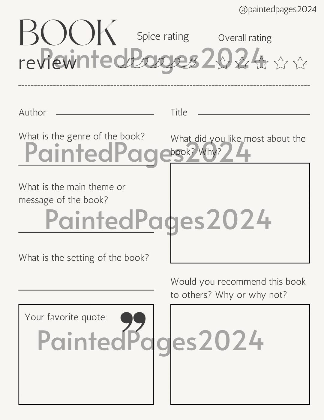 Book Review Printable - Reading Journal Page - Digital Book Tracker ...