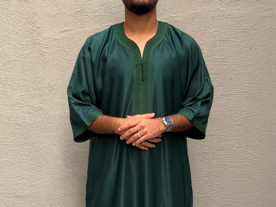 Signature Moroccan Thobe for Men in Forest Green – Traditional Islamic ...