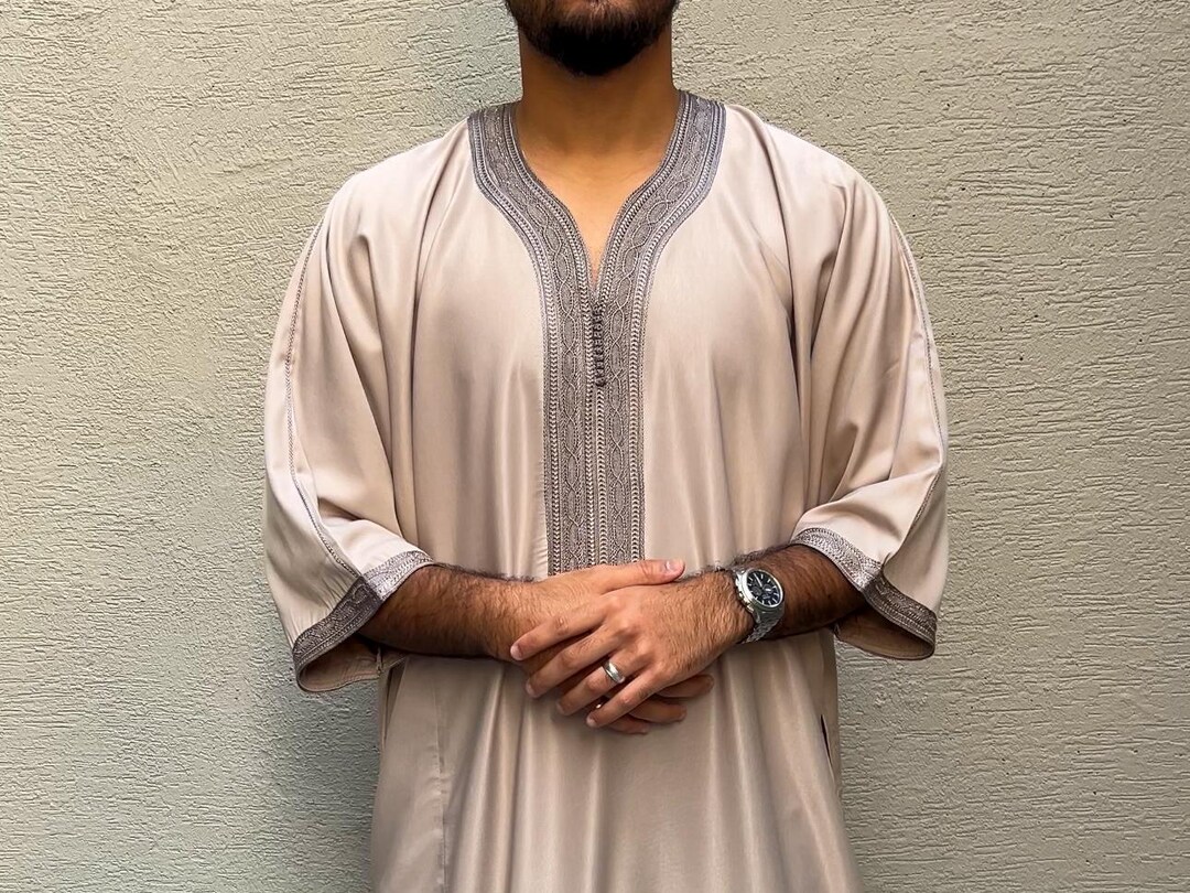 Signature Moroccan Thobe for Men in Smoky Bronze – Traditional Islamic ...