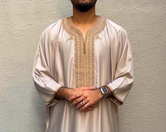Signature Moroccan Thobe for Men in Desert Bronze – Traditional Islamic ...