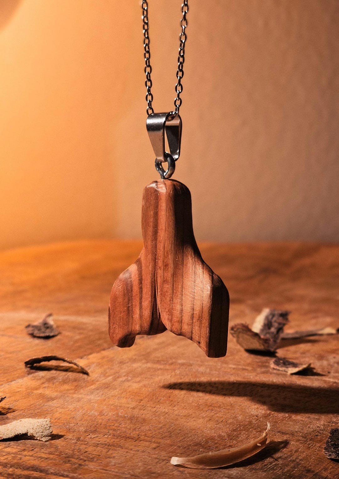 Houten Walvis Staart Kettinghanger, Vinvis Zeedier Vin Met Rvs Ketting ...