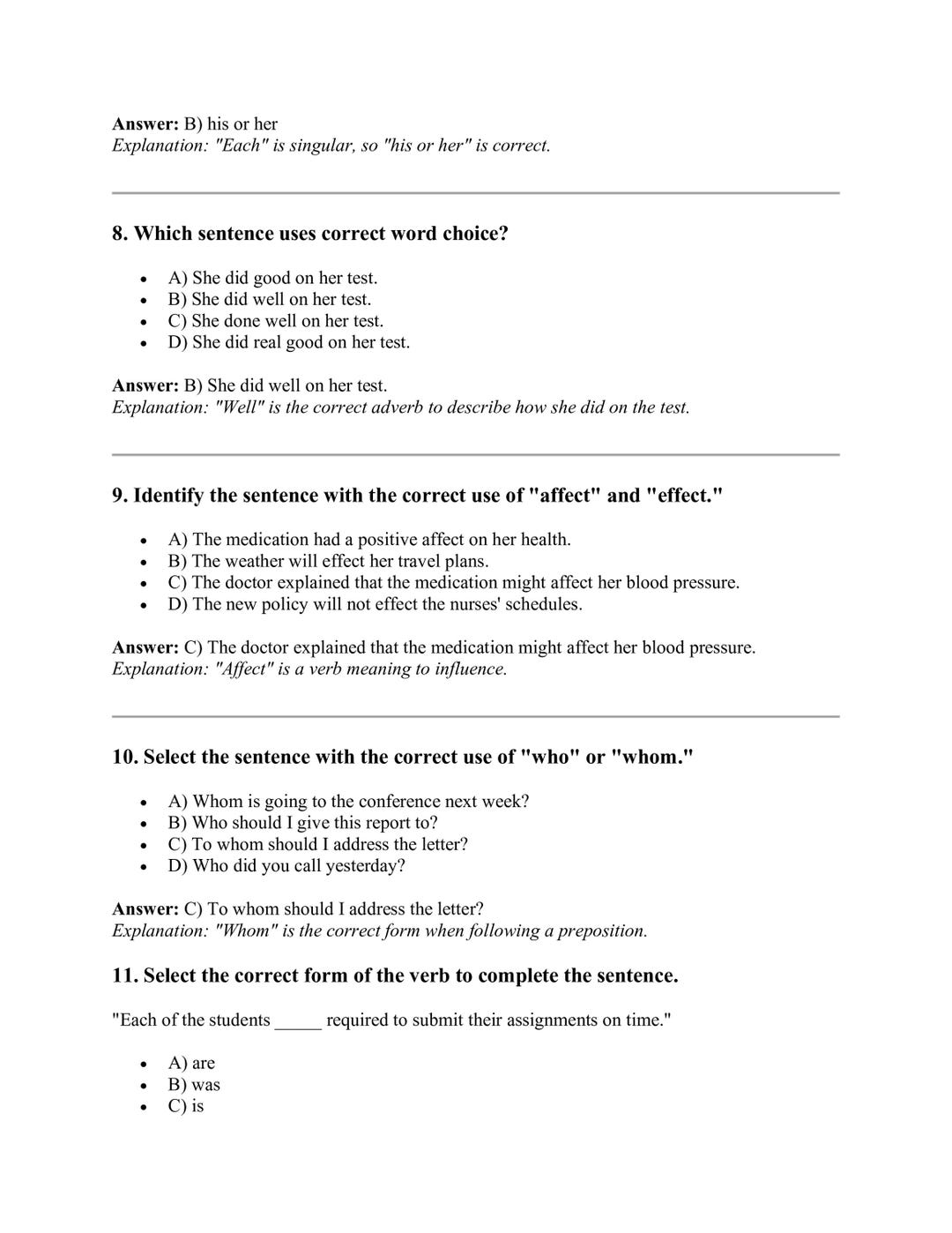 HESI A2 Grammar Practice Test - Etsy
