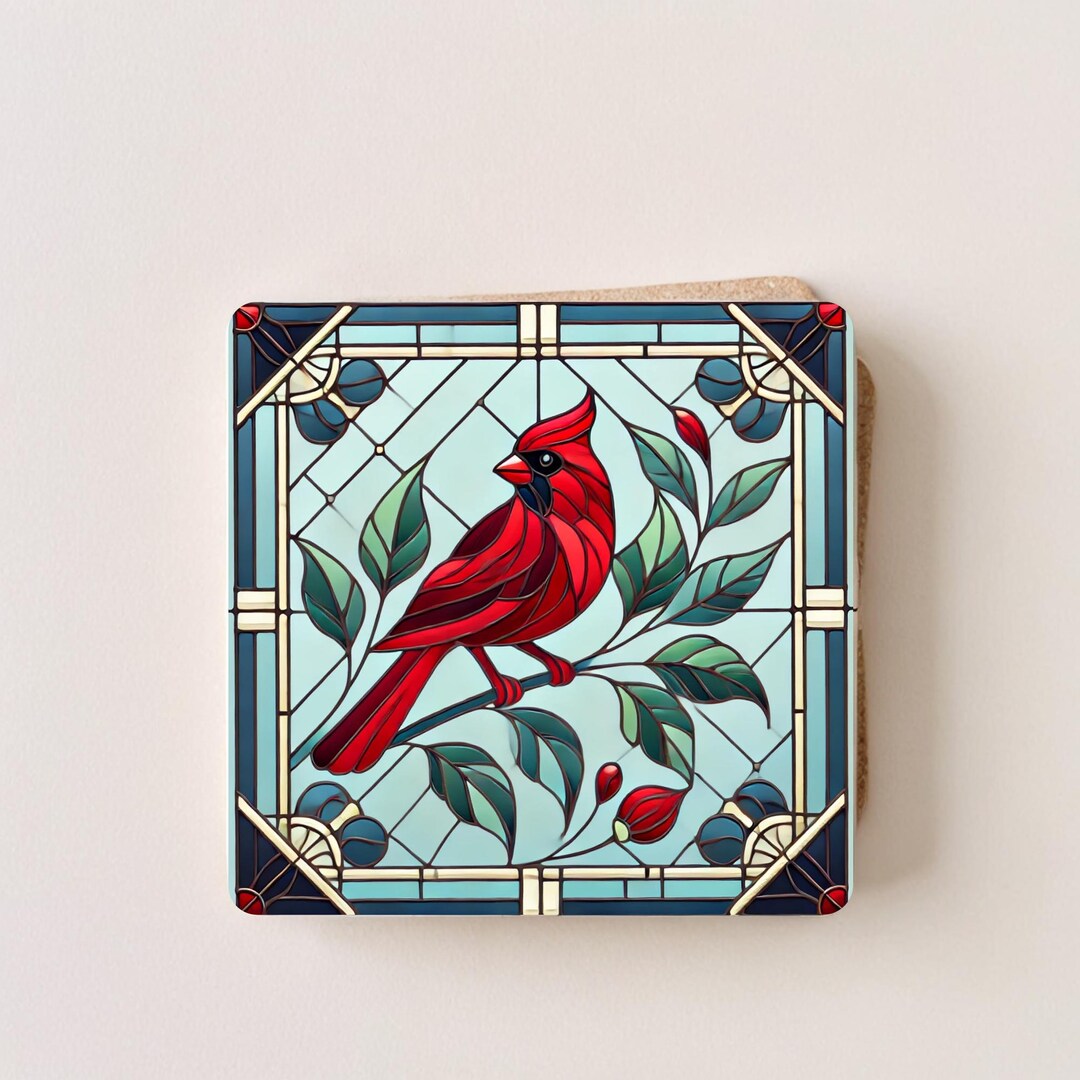 Cardinal Coasters 2 Stained Glass Look, Drink Coasters, Table Coasters ...