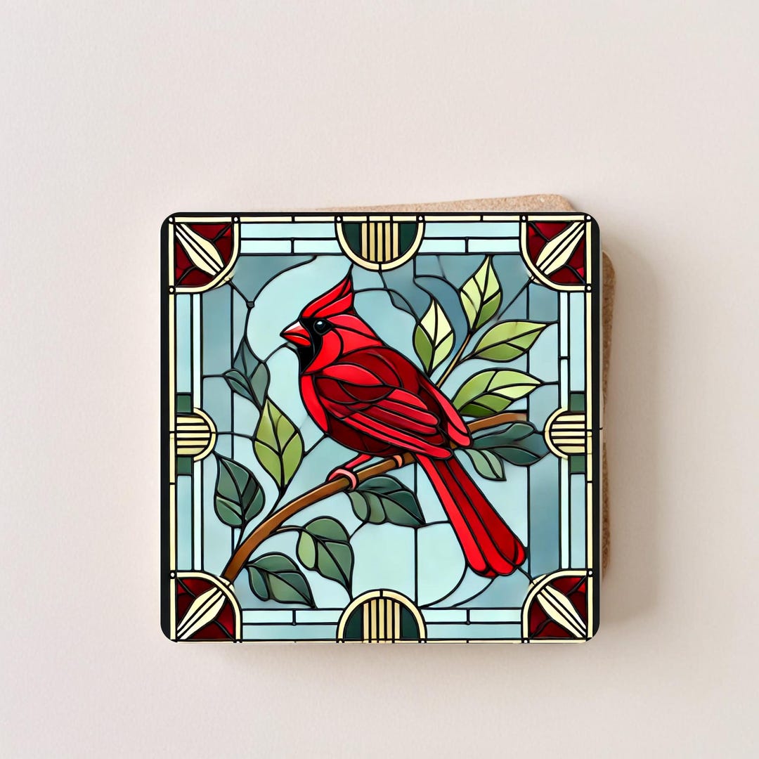 Cardinal Coasters 1 Stained Glass Look, Drink Coasters, Table Coasters ...
