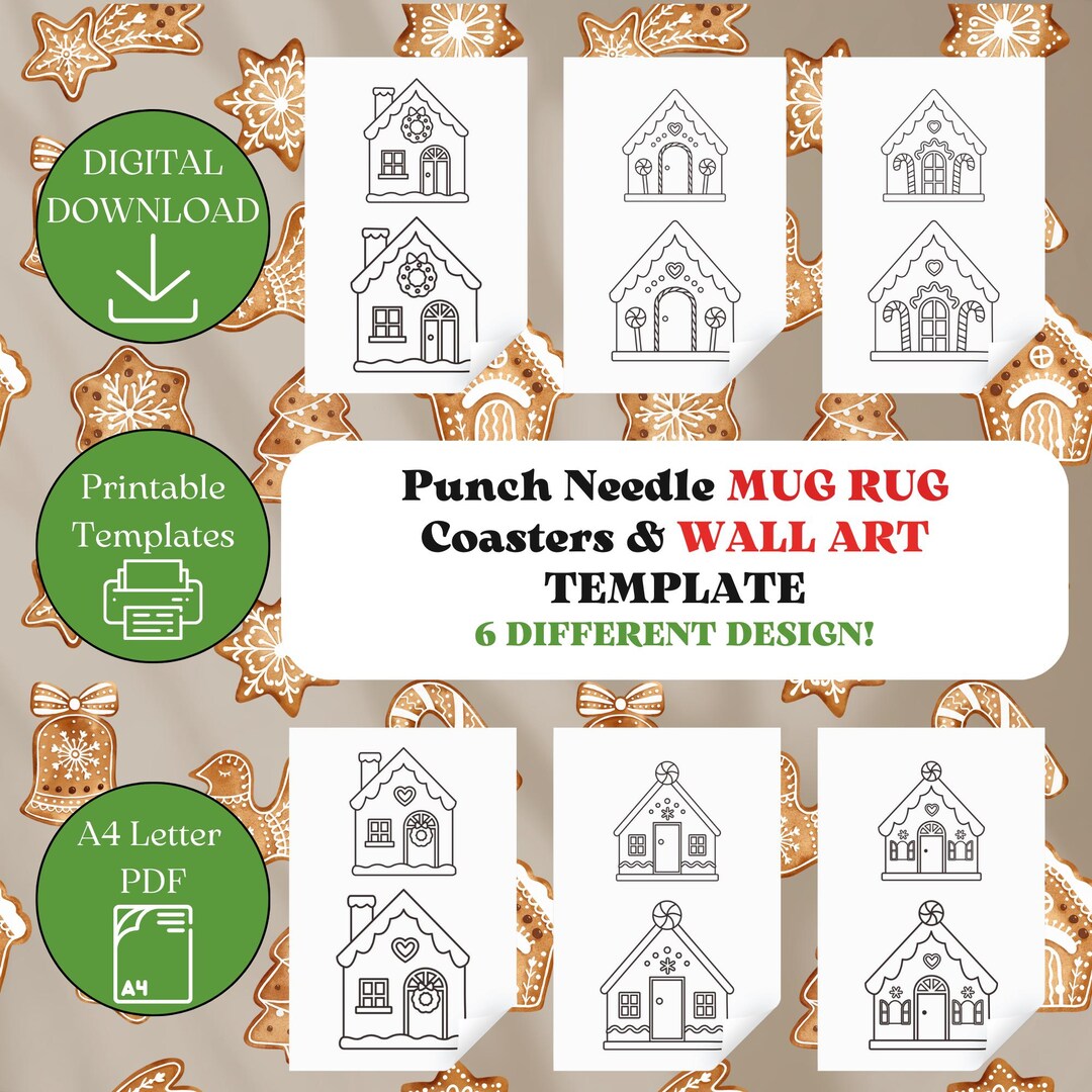 6 Different Design, Christmas Punch Needle Pattern, Christmas Coaster ...