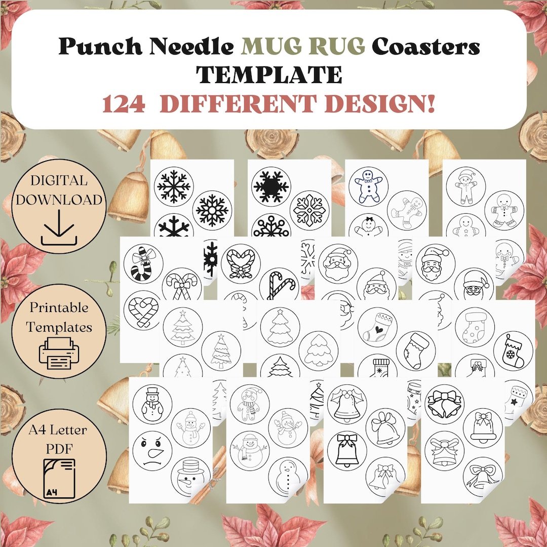 124 Different Design, Christmas Punch Needle Pattern, Christmas Coaster ...
