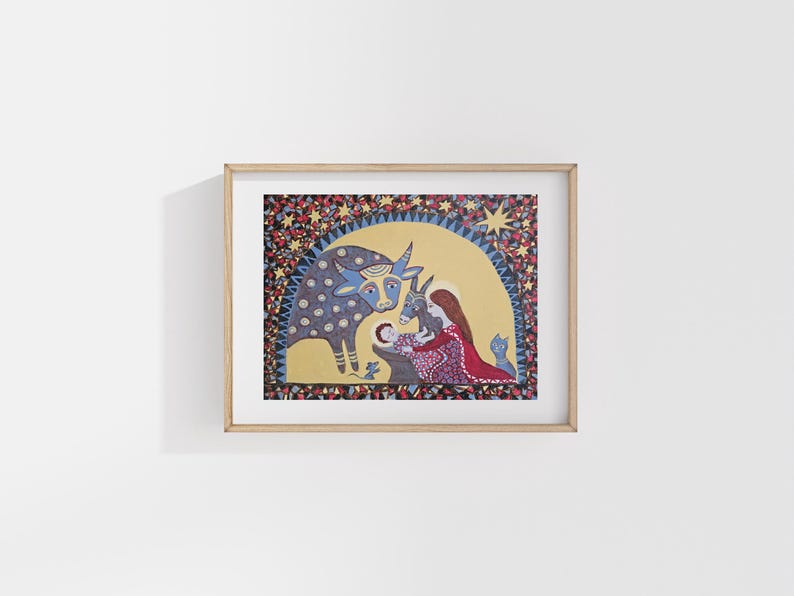 Christmas Nativity Scene Mary Holds Jesus in Cradle Surrounded by ...