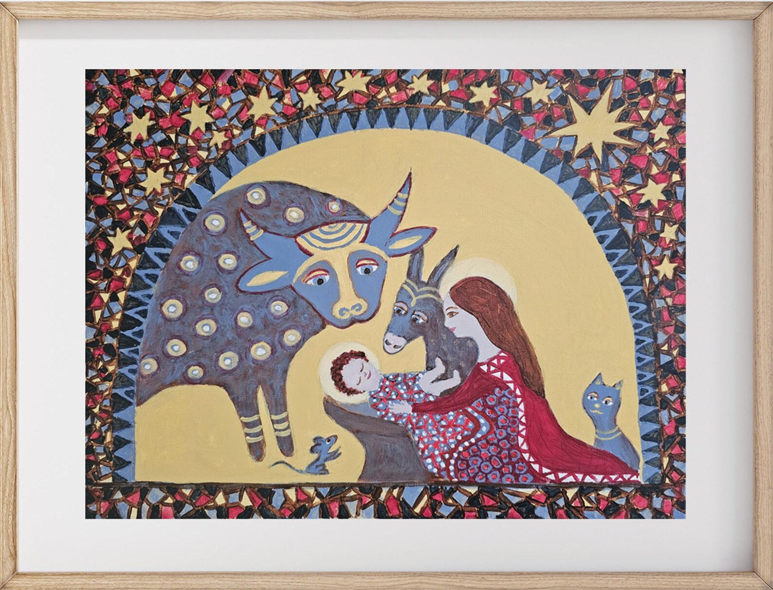Christmas Nativity Scene Mary Holds Jesus in Cradle Surrounded by ...