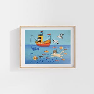 Sailboat Kitties Sailing and Fishing Cats Painting Digital Download ...