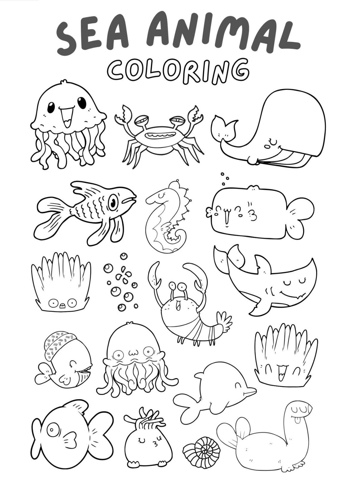 13 Pages Printable Under the Sea/sea Animals Colouring Pages for Kids ...