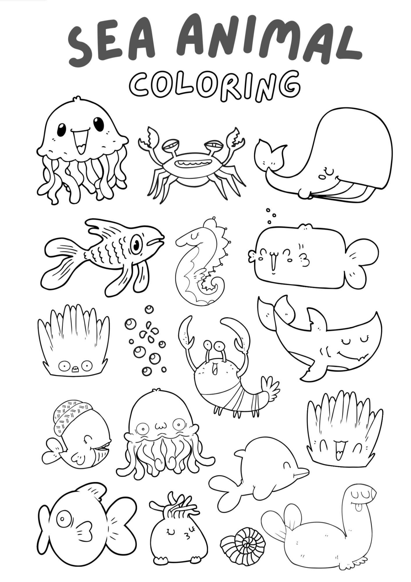 13 Pages Printable Under the Sea/sea Animals Colouring Pages for Kids ...