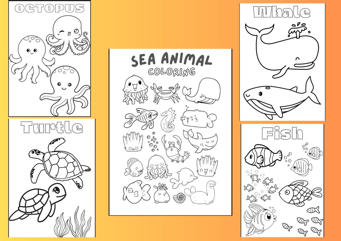13 Pages Printable Under the Sea/sea Animals Colouring Pages for Kids ...