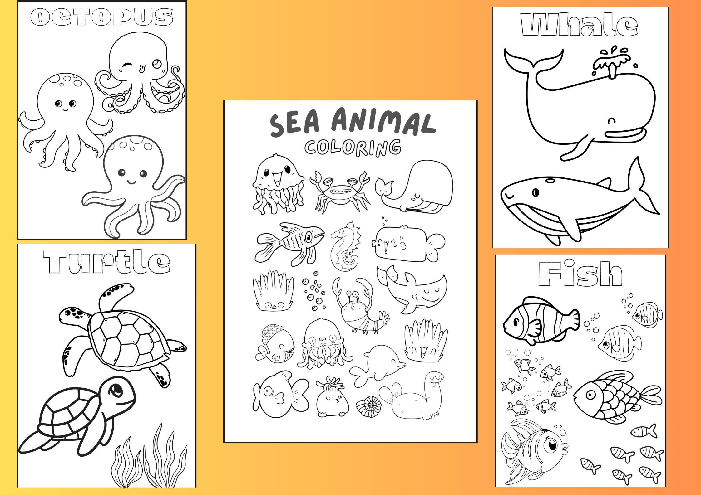 13 Pages Printable Under the Sea/sea Animals Colouring Pages for Kids ...