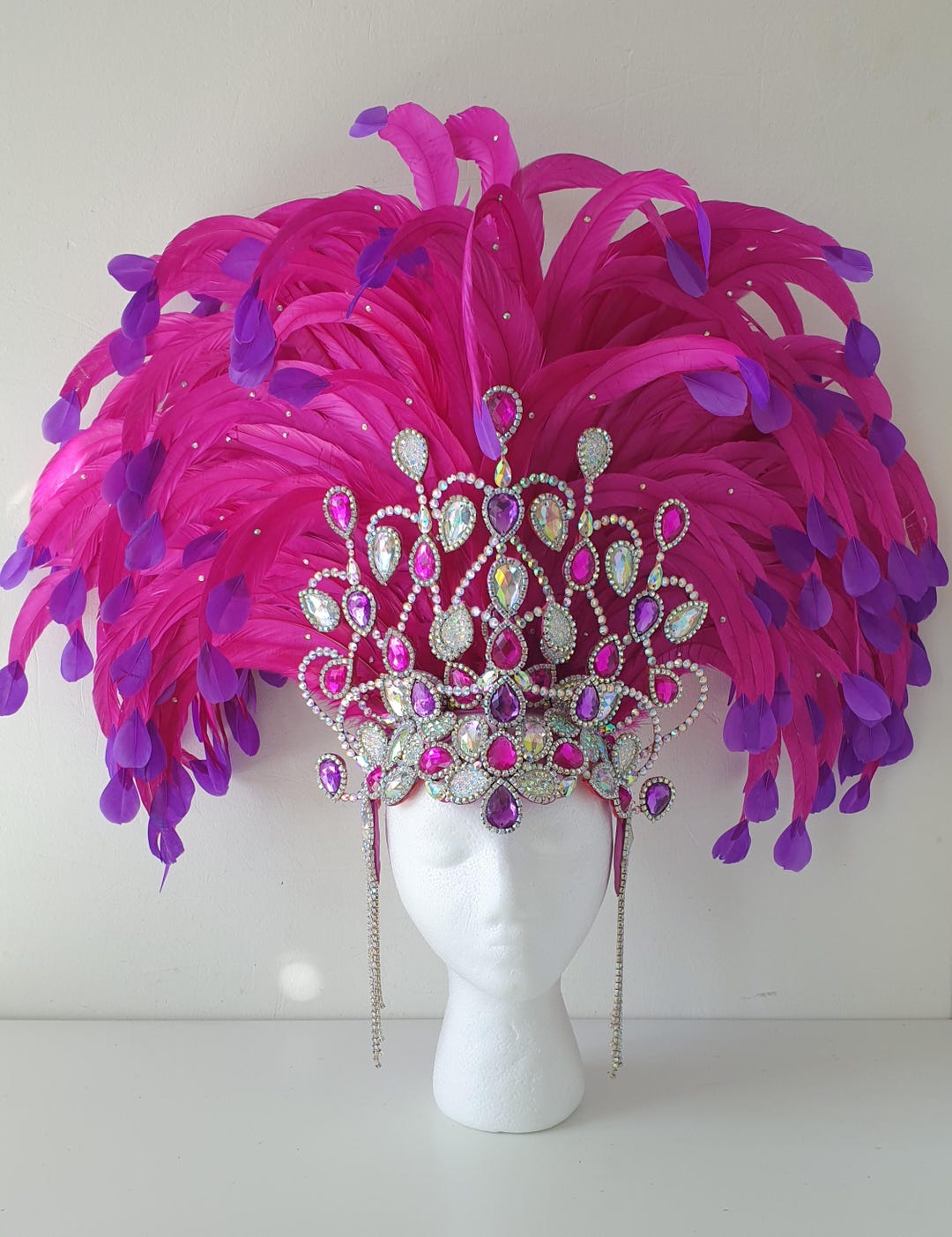 Fuchsia/purple Samba Headpiece Crown With 35-40 Cm Fuchsia Feathers - Etsy