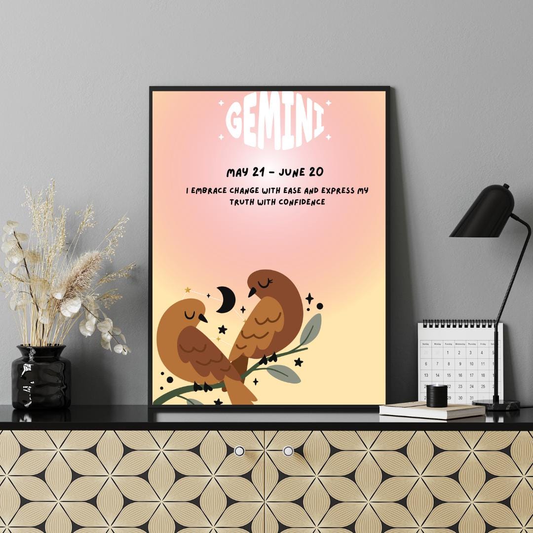 Gemini Zodiac Wall Art – Minimalist Astrology Printable | Gemini Gift ...