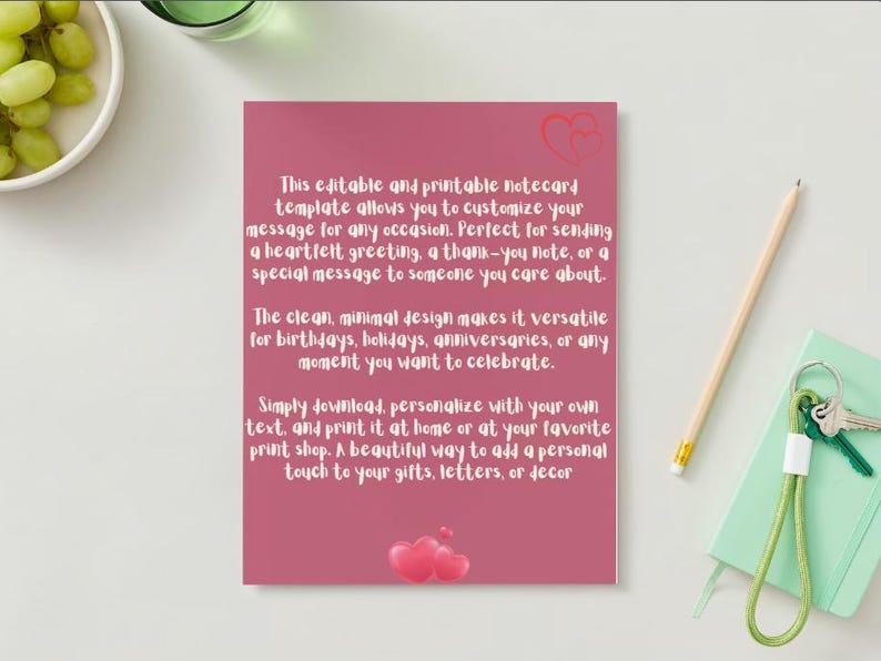 Printable & Editable Notecard Template DIY Stationery Personalized ...