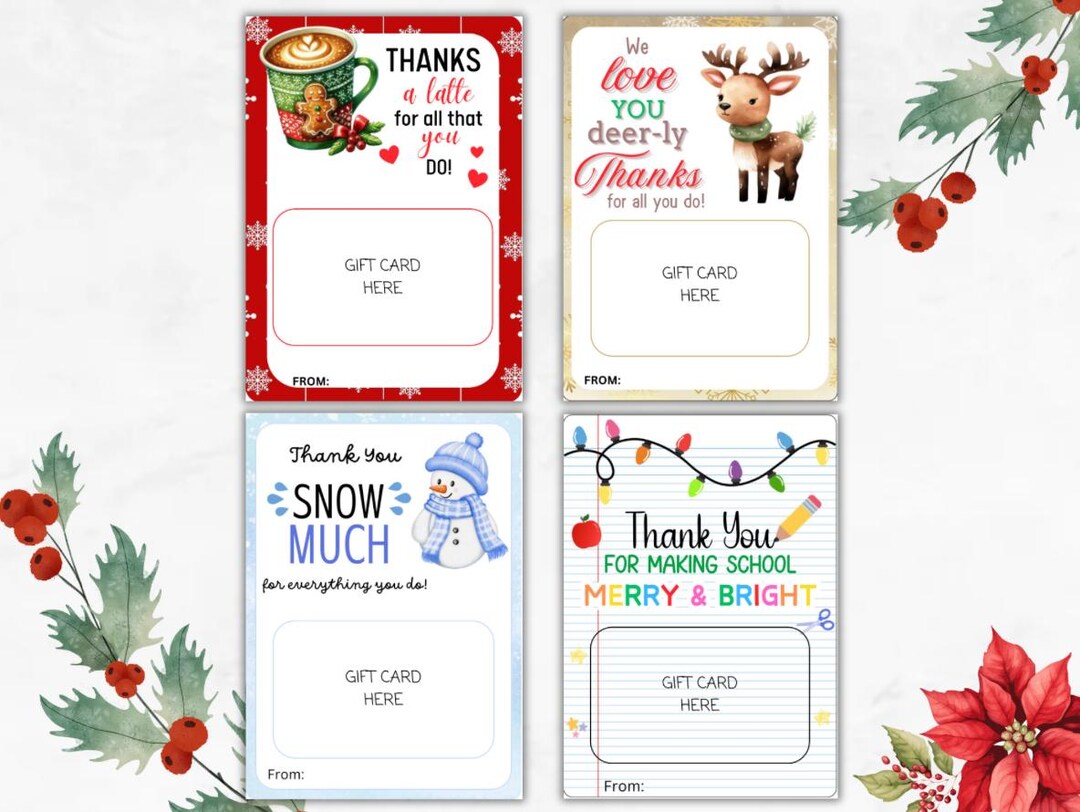 Printable Teacher Christmas Gift Card Holders, Christmas Teacher Gift ...