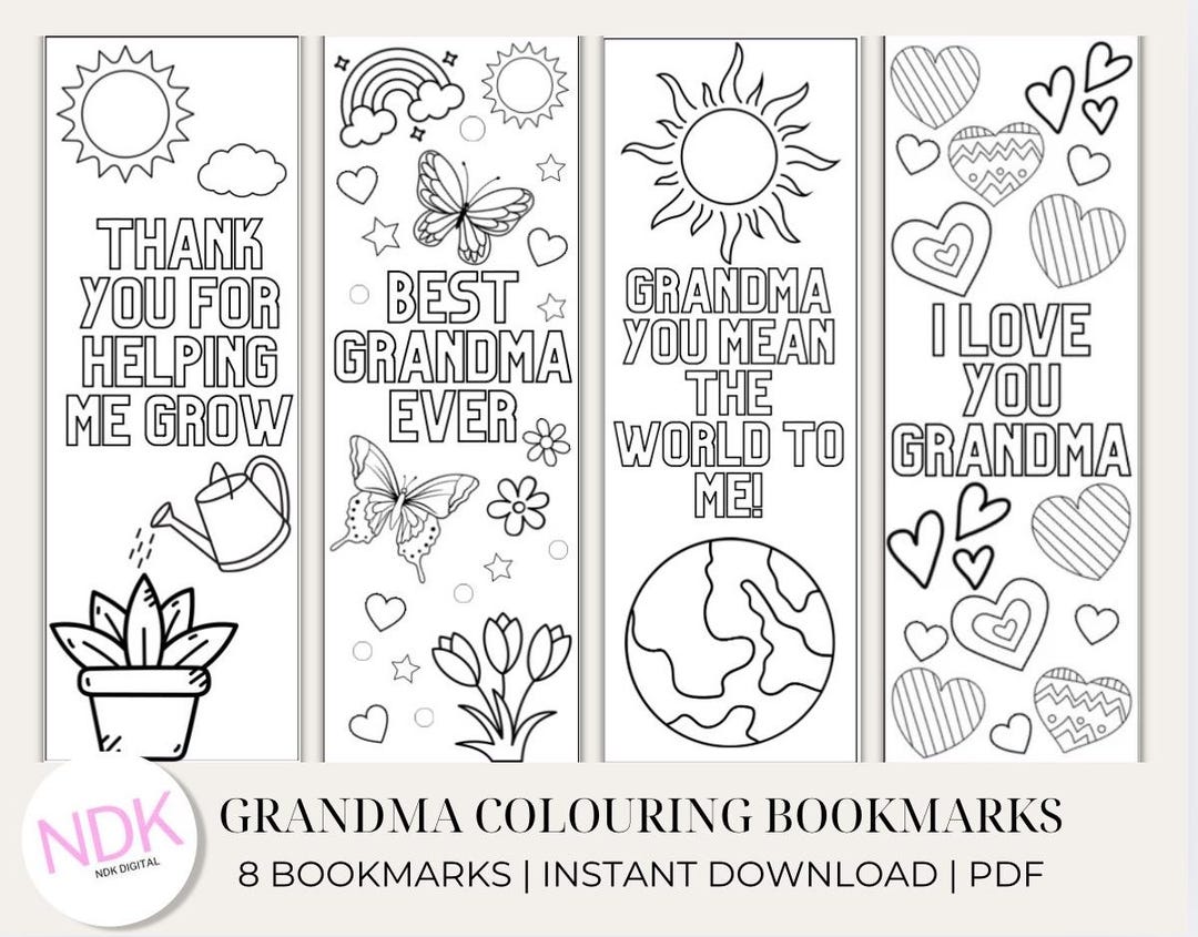 Grandma Colouring Bookmarks Printable Mothers Day Bookmarks Bookmarks ...