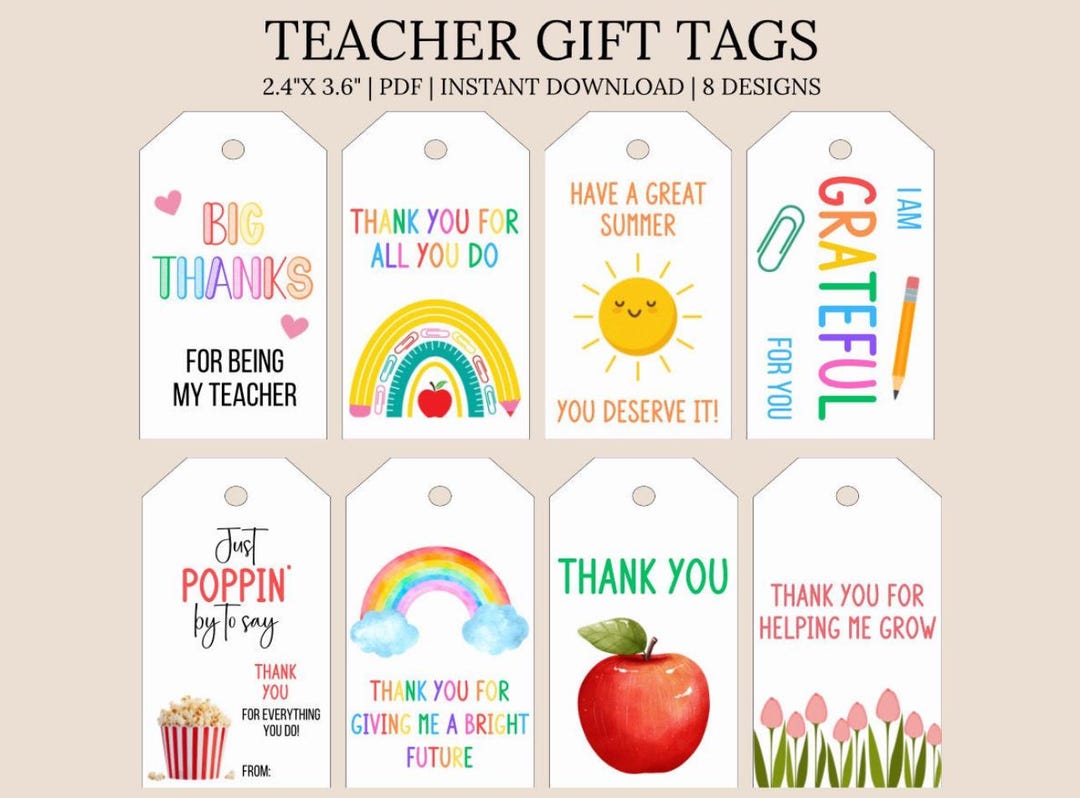 Teacher Gift Tags, Teacher Appreciation, Printable Teacher Gift Tags ...