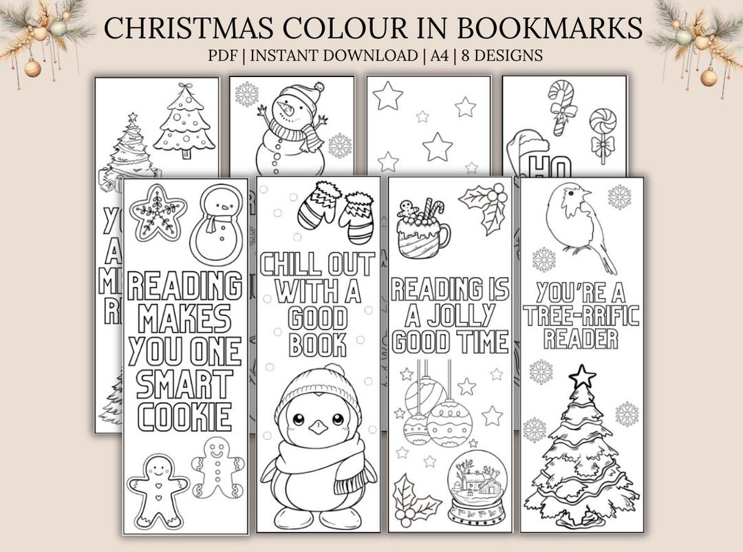 Christmas Colouring Bookmarks Printable, Christmas Bookmarks, Bookmarks ...