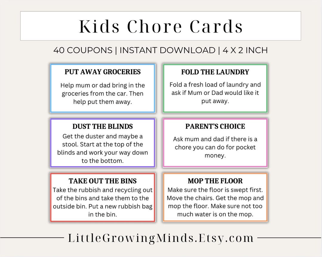 Buy Editable Chore Cards for Kids | Printable Chore Cards | Chores for ...