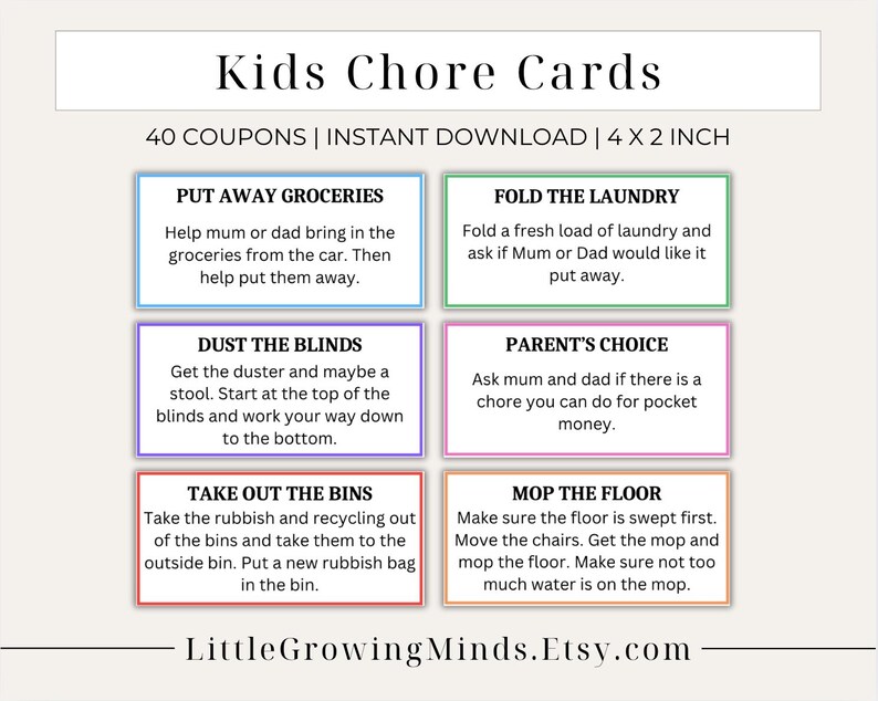 Editable Chore Cards for Kids | Printable Chore Cards | Chores for ...