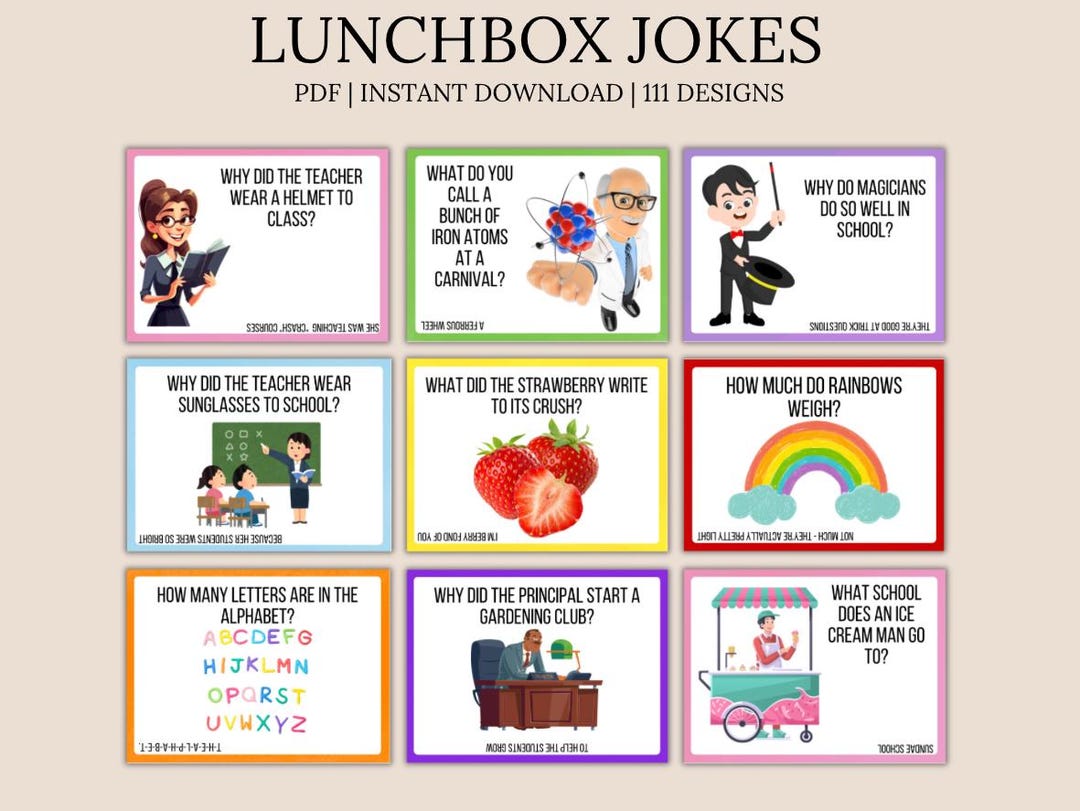 Lunch Box Jokes, Cute Lunchbox Notes, Kids Lunch Box Jokes Printable ...