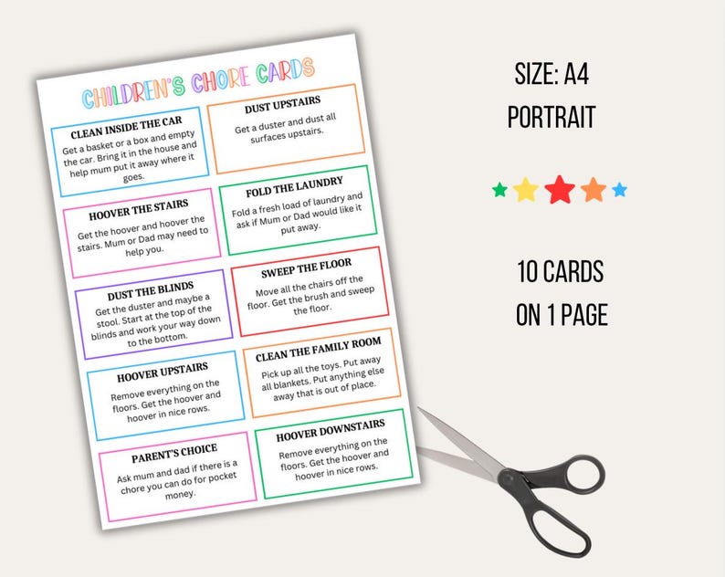 Editable Chore Cards for Kids Printable Chore Cards Chores for Older ...