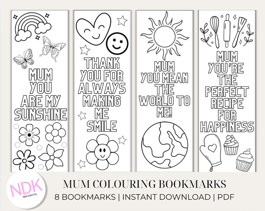 Mum Colouring Bookmarks Printable Mothers Day Bookmarks Bookmarks for ...