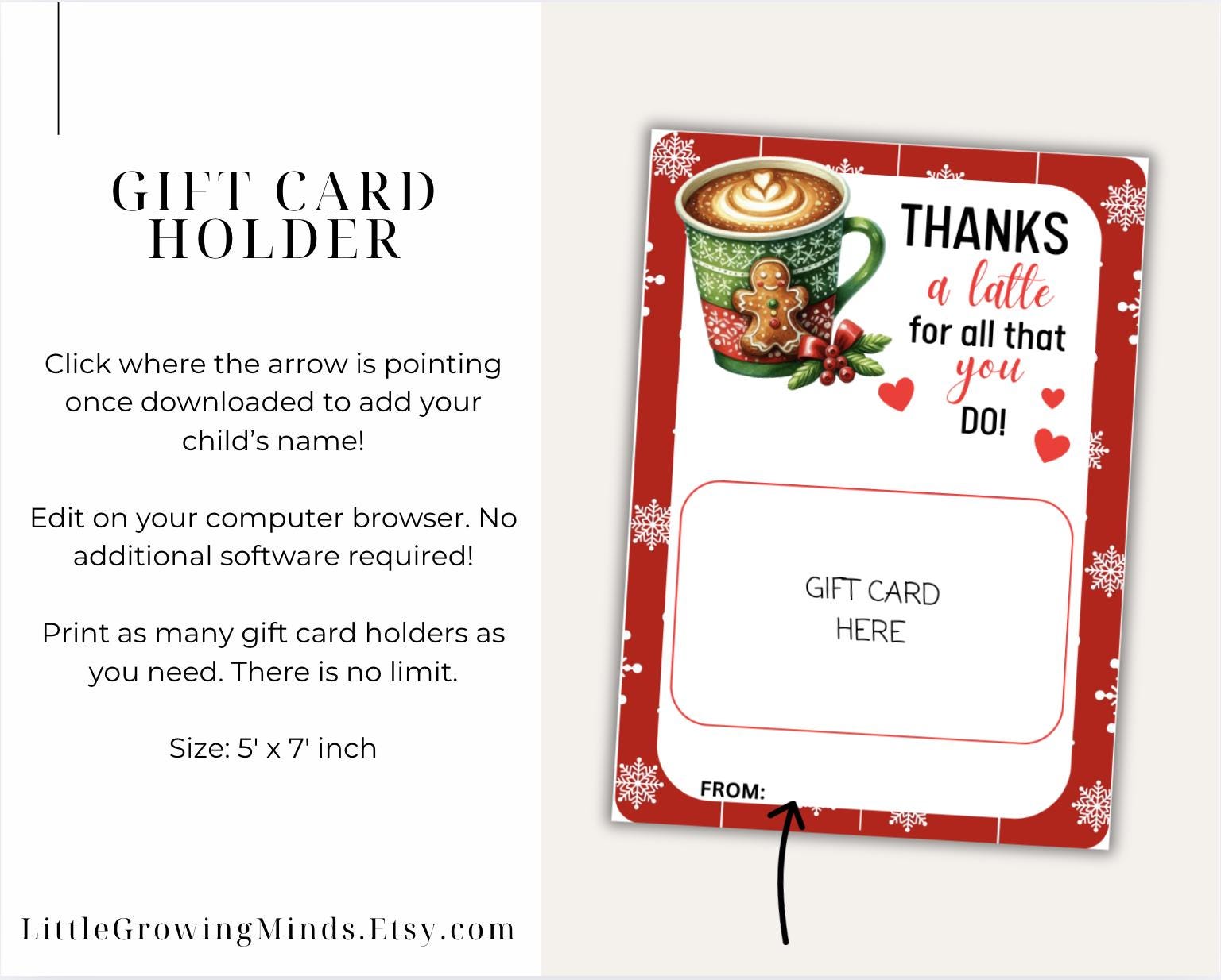 Printable Teacher Christmas Gift Card Holders, Editable Christmas ...
