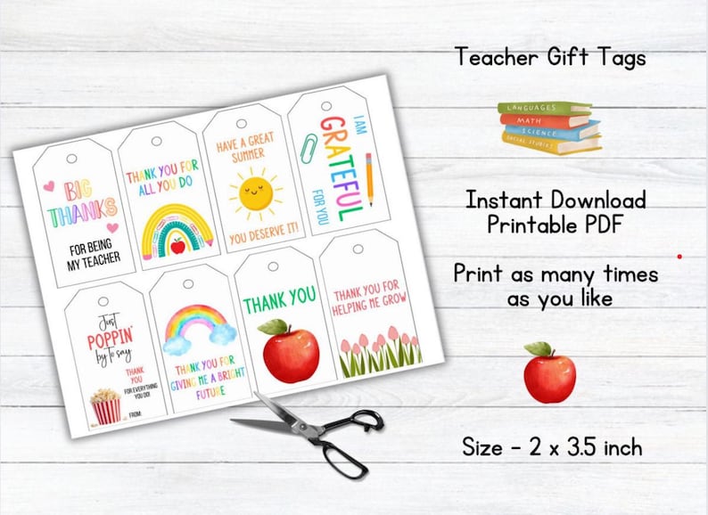 Teacher Gift Tags, Teacher Appreciation, Printable Teacher Gift Tags ...