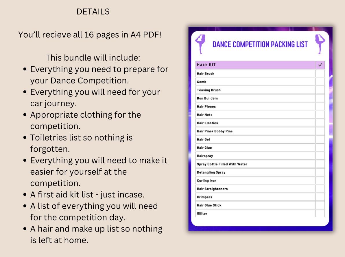 Dance Competition Packing List Printable, Dance Competition Checklist ...